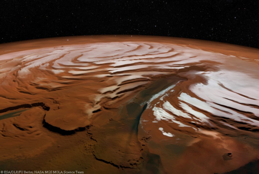 Mars Express survole le pôle nord de la Planète rouge